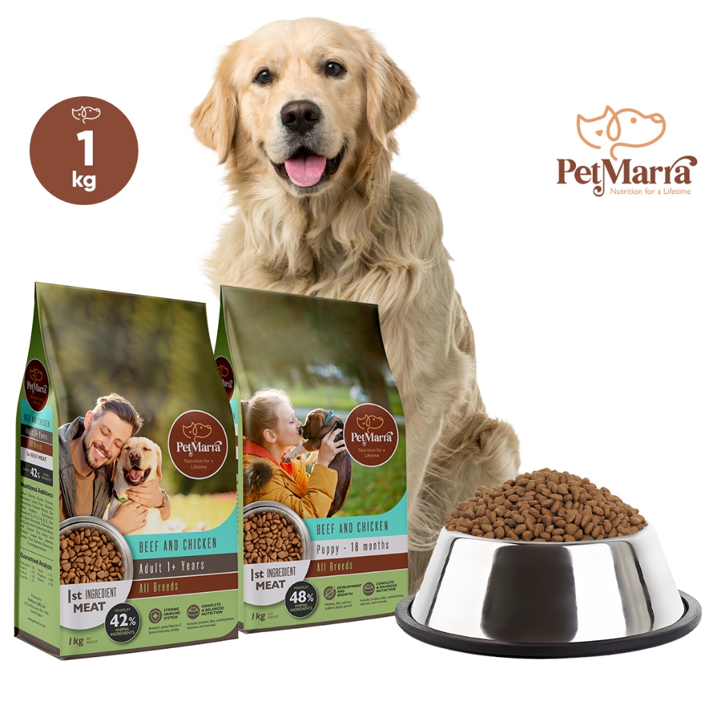 PetMarra Adult Dog / Puppy Dry Food Beef Milk and Chicken Flavor 1kg Collection dogs kibble ...