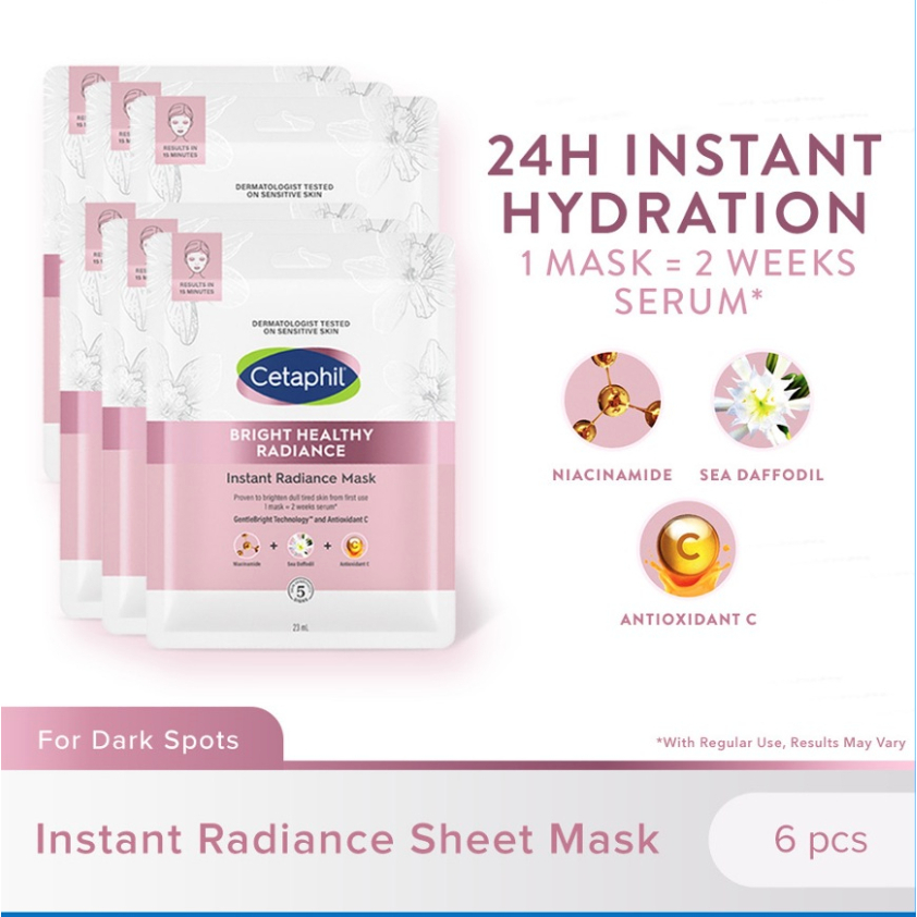 6 x Cetaphil Bright Healthy Radiance Instant Radiance Mask (23 mL ...