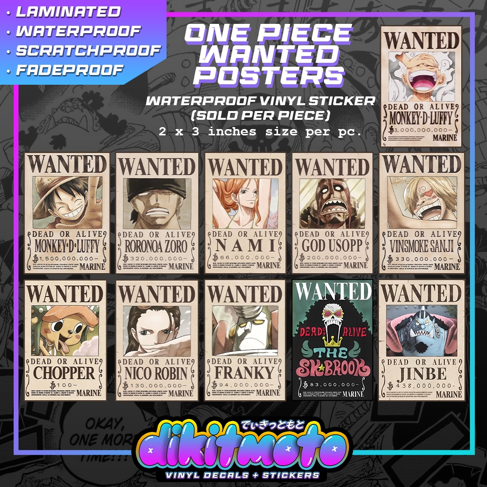 [dikitmoto] ONE PIECE Wanted Posters Waterproof Vinyl Sticker Luffy ...