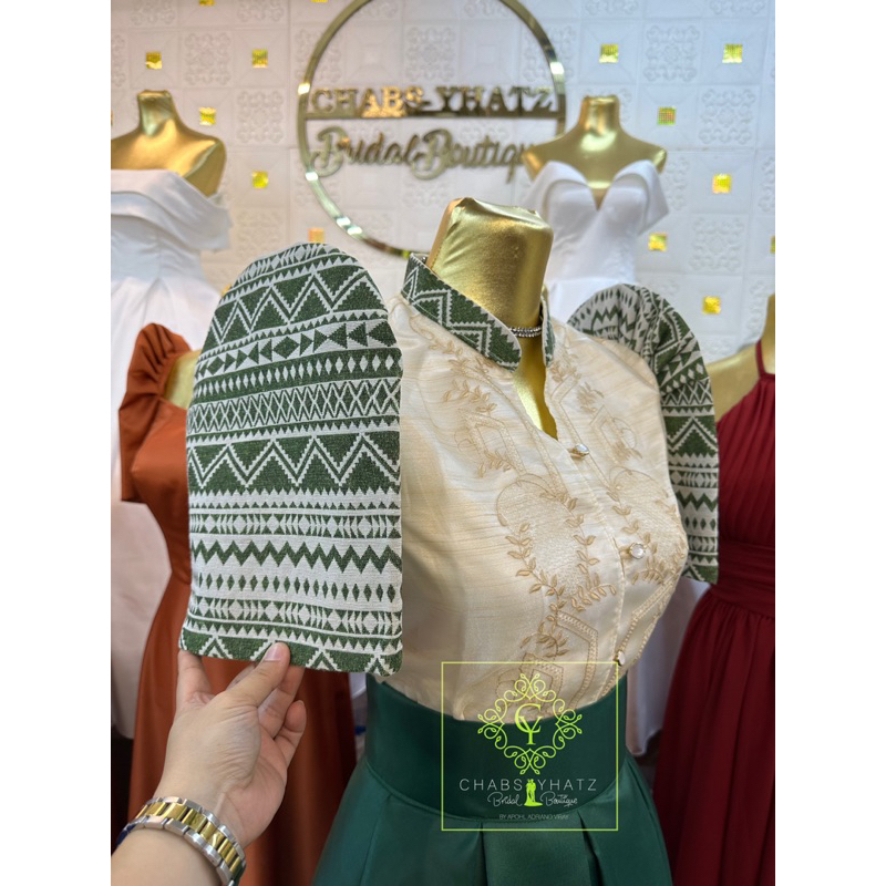 Modern Filipiniana emerald green Ethnic inabel Imelda Sleeves Top and ...