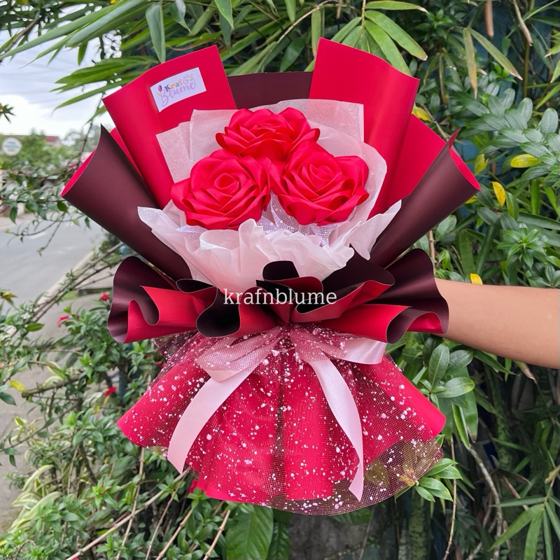 3pcs Satin Rose Bouquet / Valentines Gift Idea / Bouquet / Gift ...
