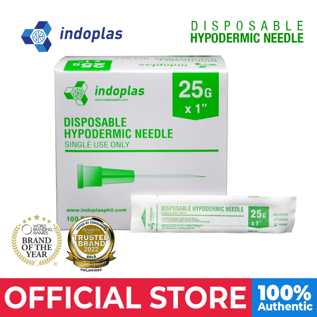 Indoplas Disposable Hypodermic Needle 25G x 1" Box of 100 | Shopee ...