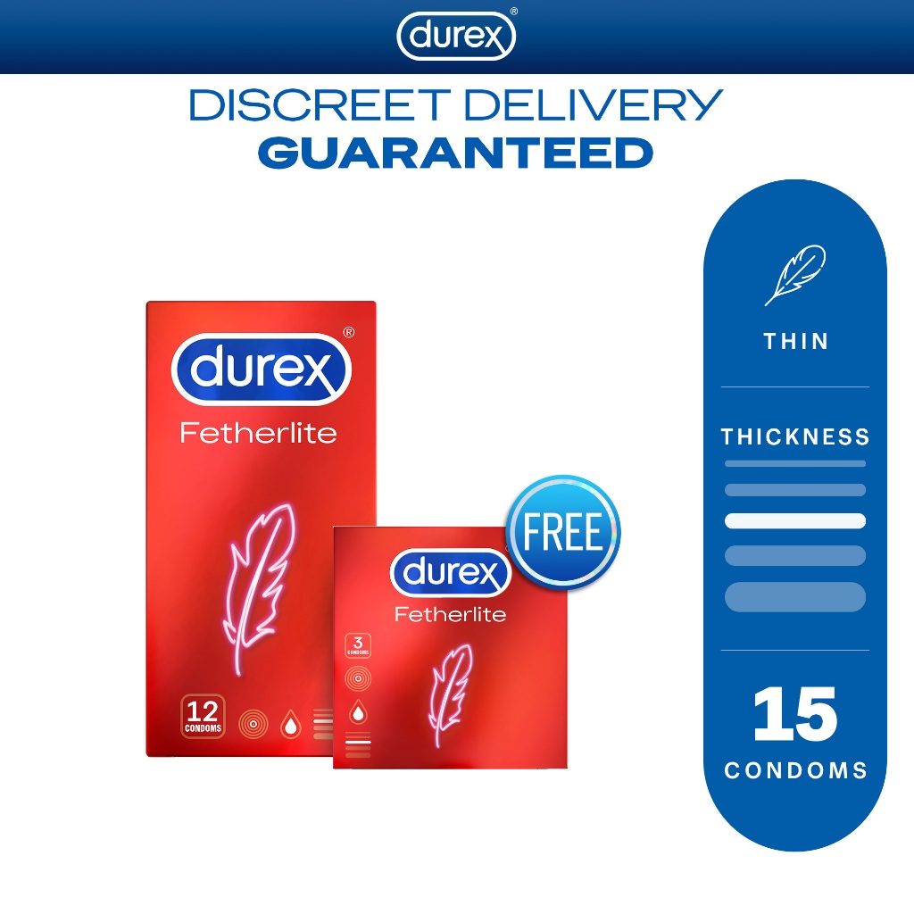 Durex Fetherlite Thinner Lubricated Condoms 12s with Free 3 pcs ...