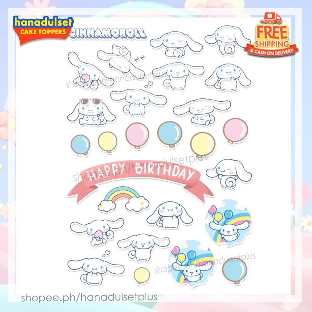 Cinnamoroll Cake Topper SET | Happy Birthday Cup Cake Topper | Shopee ...