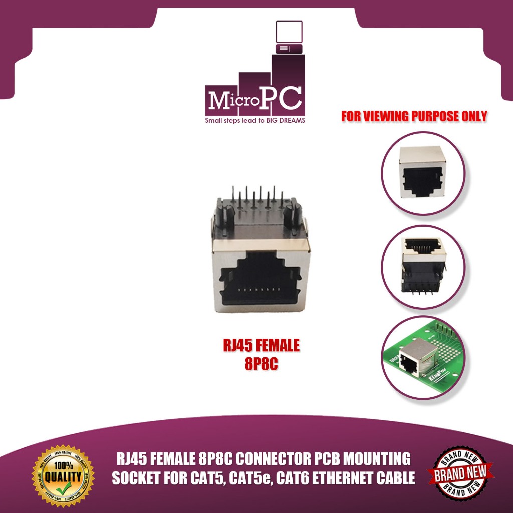 MICRO PC RJ45 FEMALE 8P8C CONNECTOR PCB MOUNTING SOCKET FOR CAT5, CAT5e ...