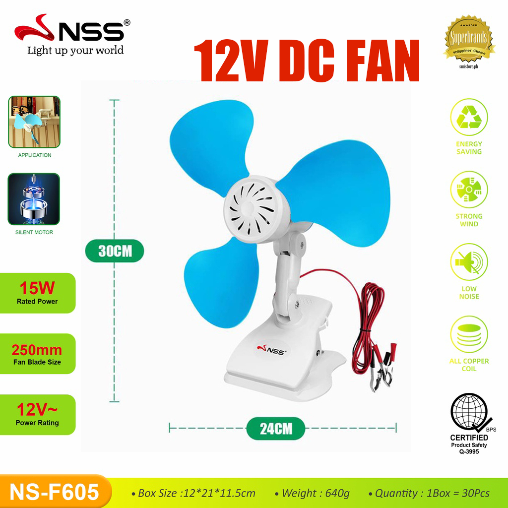 NSS Electric Ceiling Fan 3 Blades 700 mm Portable Hanging Fan 12V 12W ...