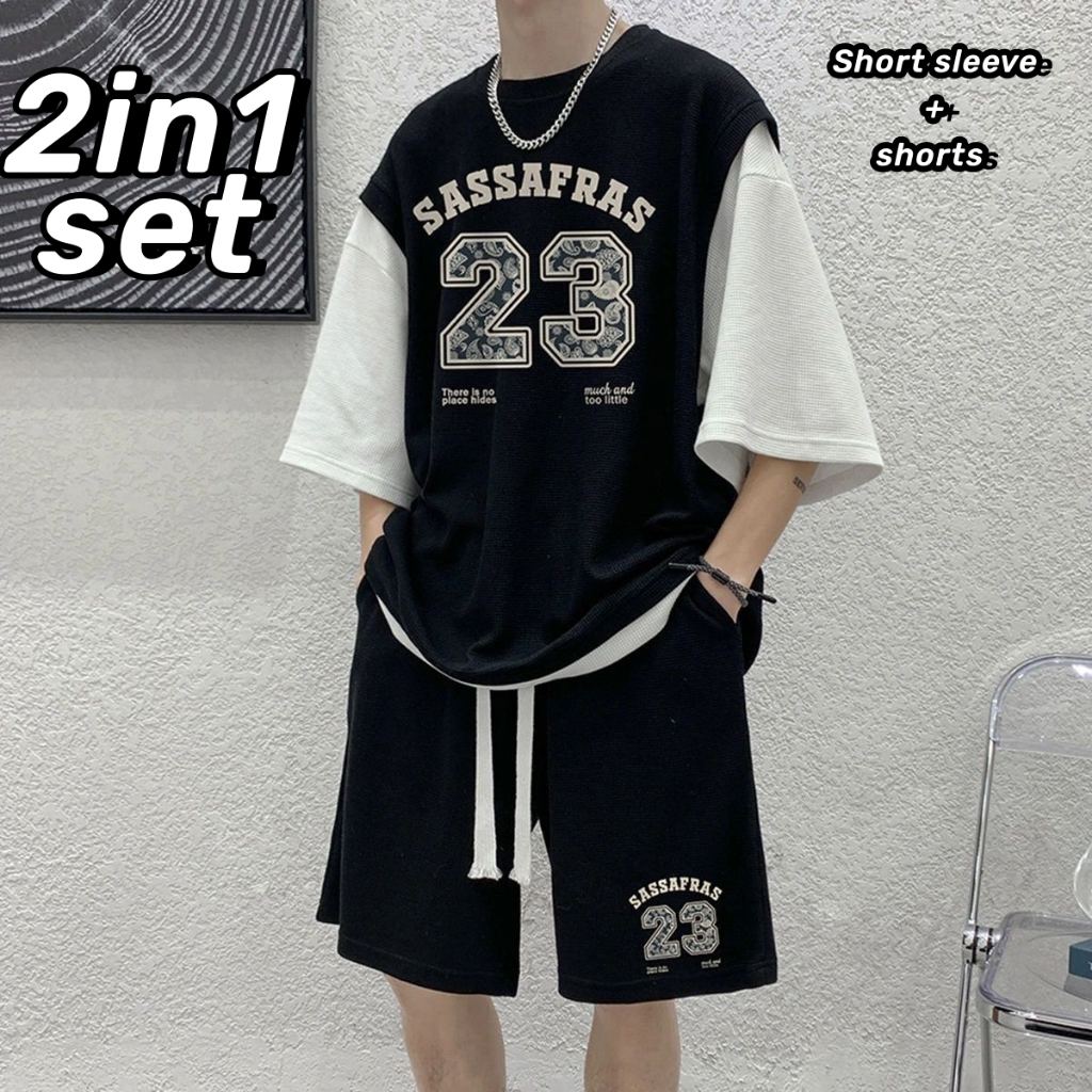 Fashion Huafu fabric sports design set 2in1 short sleeves+shorts for ...