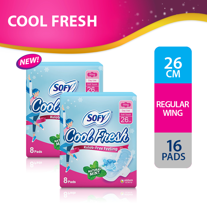 SOFY Cool Fresh Sanitary Napkin with Wing 26cm - 8 pcs x 2 packs (16 ...