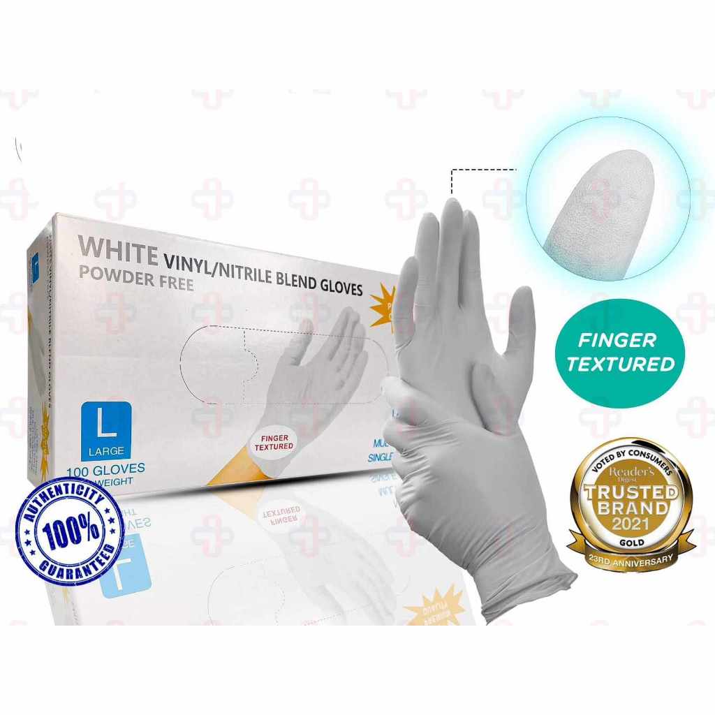 White (LARGE) Vinyl Nitrile Blend Gloves Powder Free 100pcs/Box ...