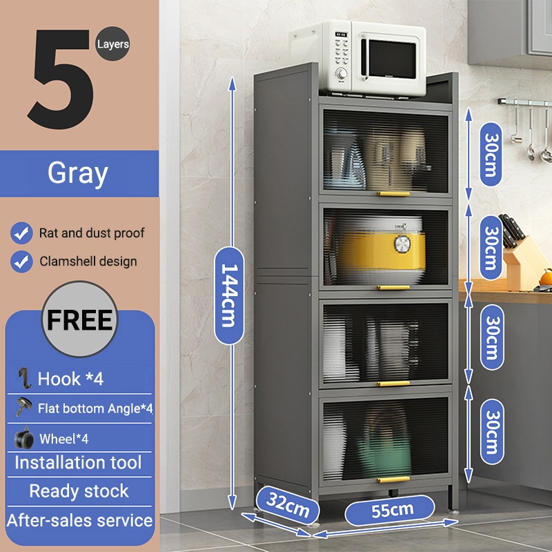 Kitchen Cabinet Microwave Oven Rack Multi-level Storage Rack With Door ...