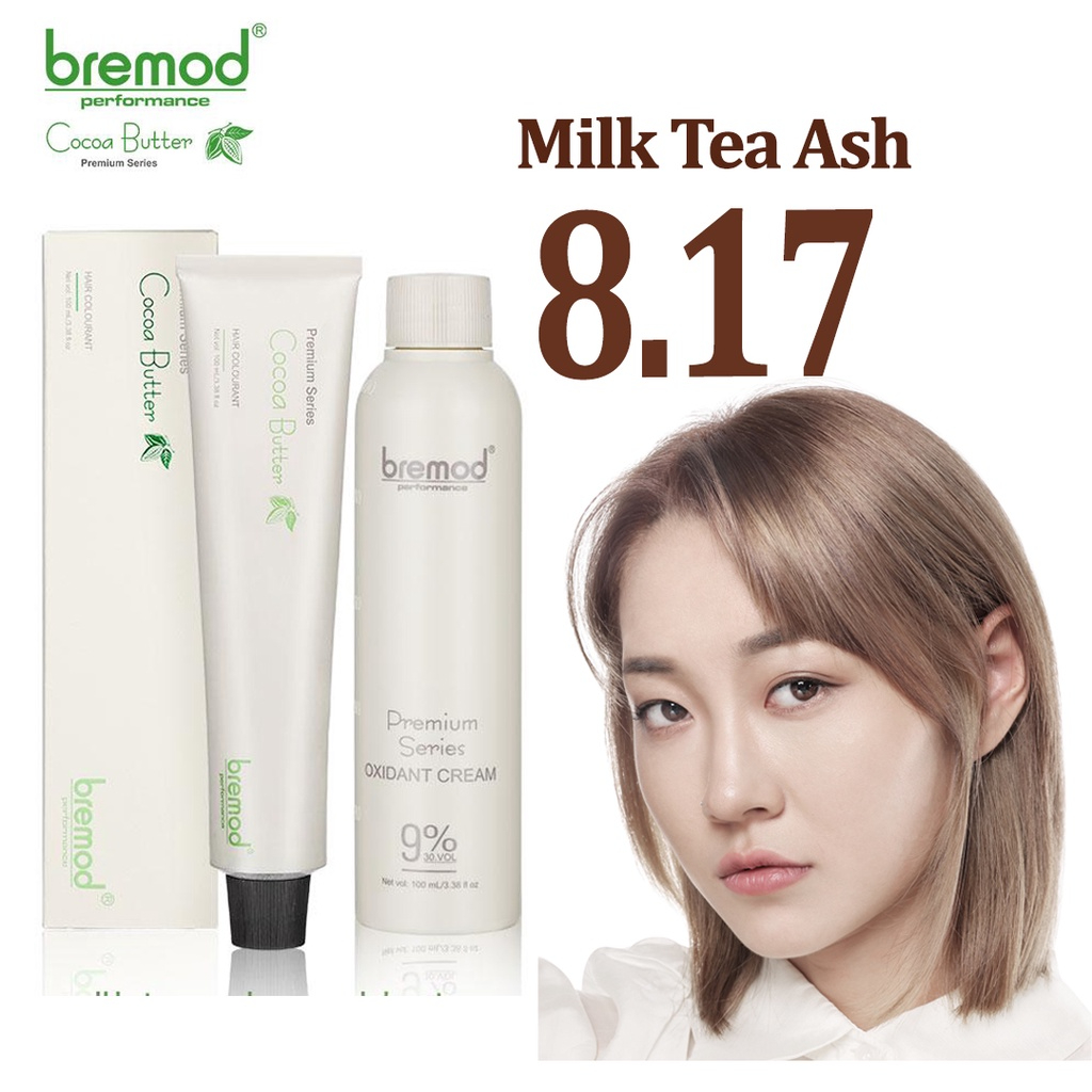 Bremod Premium Series Hair Color 8.17 Milk Tea Ash & Oxidizer Cream ...