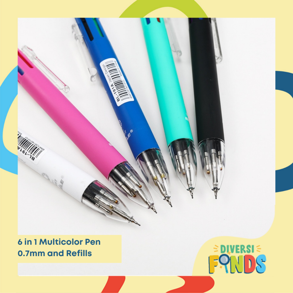 6 in 1 Multicolor Pen with Mechanical Pencil & Refillable | Shopee ...