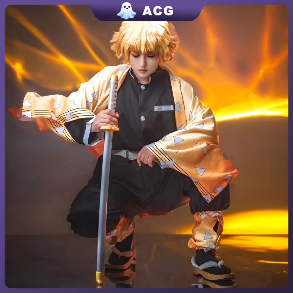 Demon Slayer Agatsuma Zenitsu Cosplay Costume Kimono for Adults Kids ...