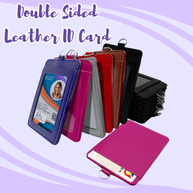Double Sided Leather ID Card Holder Vertical ID Protector ID Card Case ...