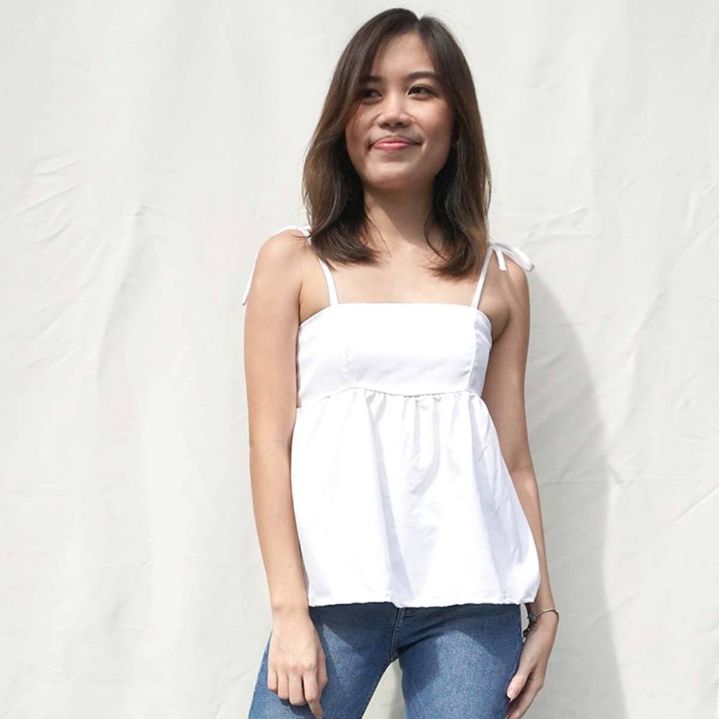 Hey Riley Naomi Classic Ribbon Tie Straps Baby Doll Top for Women ...