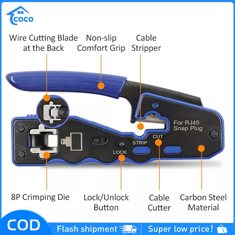 RJ45 RJ11 Pass Through Crimper Tool Crimping Tool for CAT7/CAT6A/CAT6 ...