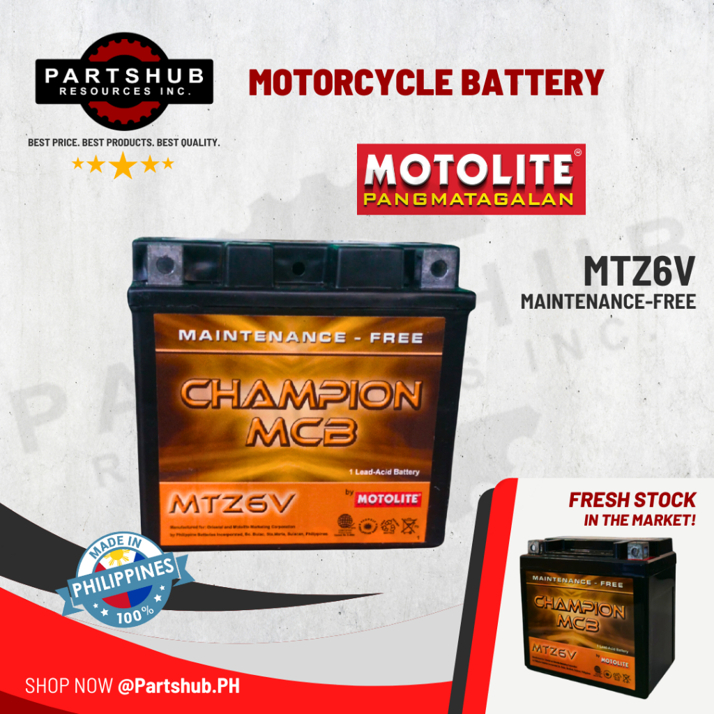 MTZ6V CHAMPION MAINTENANCE-FREE BY MOTOLITE MOTORCYCLE BATTERY (Click ...