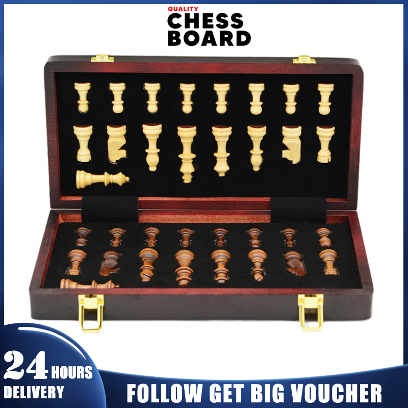 Luxury Magnetic Chess Set Traditional Wooden Folding Puzzle Chess board ...