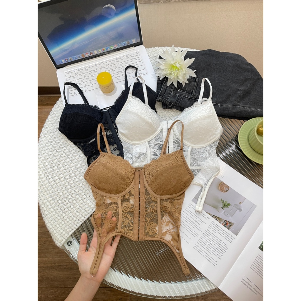 New Sexy Suspender Fishbone Bra All-in-one Breast Slim Padded Lace ...