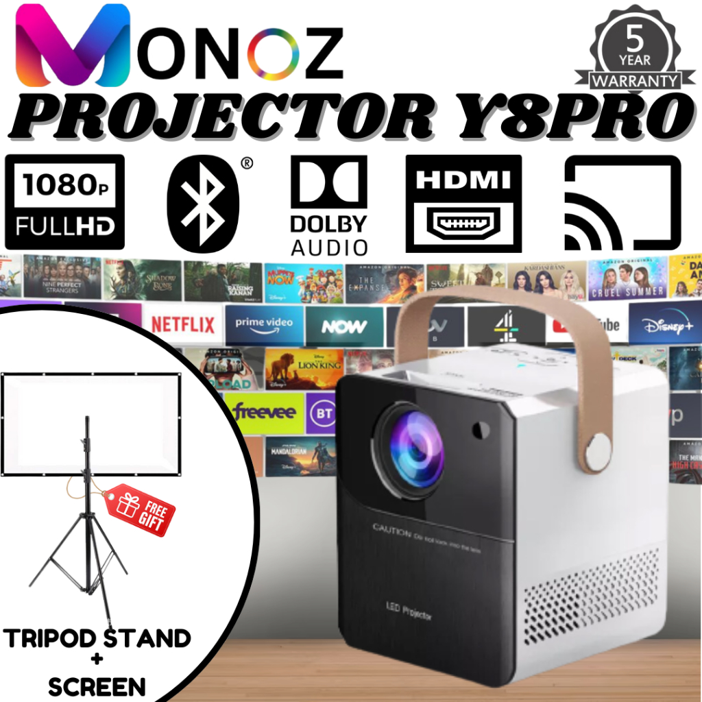 Projector Y8 Portable Smart Mini 8000 Lumens 4K HD 1080P Projector WiFi ...