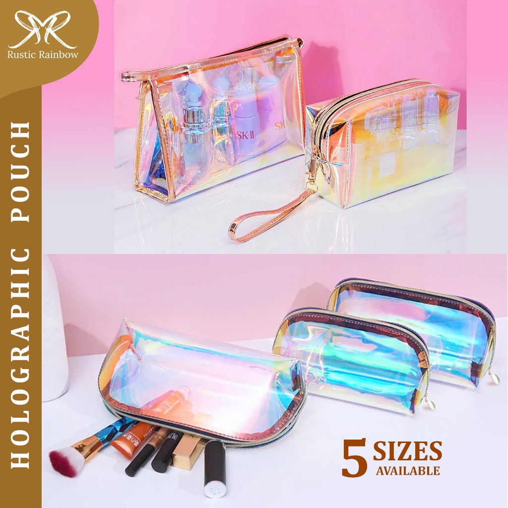 [5 SIZES] Holographic Makeup Beauty Pouch Portable Organizer Clear ...