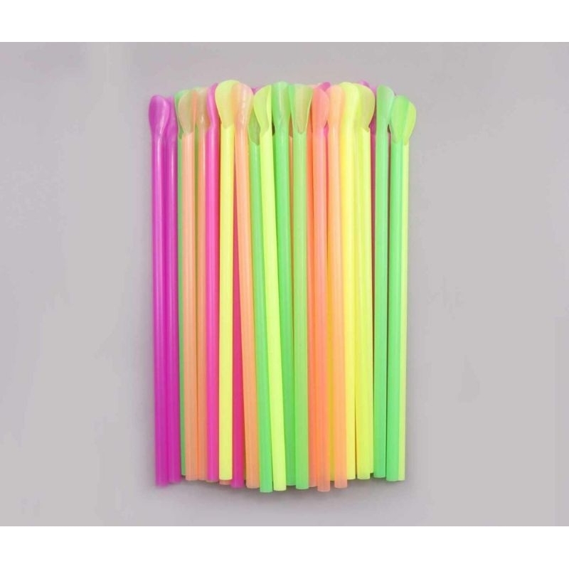 Multicolor Plastic Straw Spoon Bar Slush Straw 100 pcs | Shopee Philippines