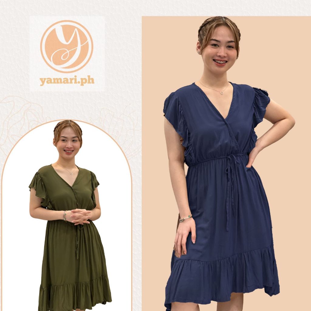YAMARI.PH High Quality Front Overlap Ruffles Dress for women | BROOKLYN | Shopee Philippines