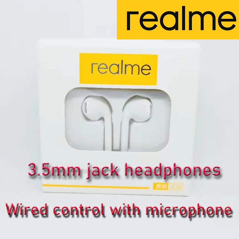 Original Realme Earphone 3.5mm Jack Buds Classic Half In-Ear Headphones ...