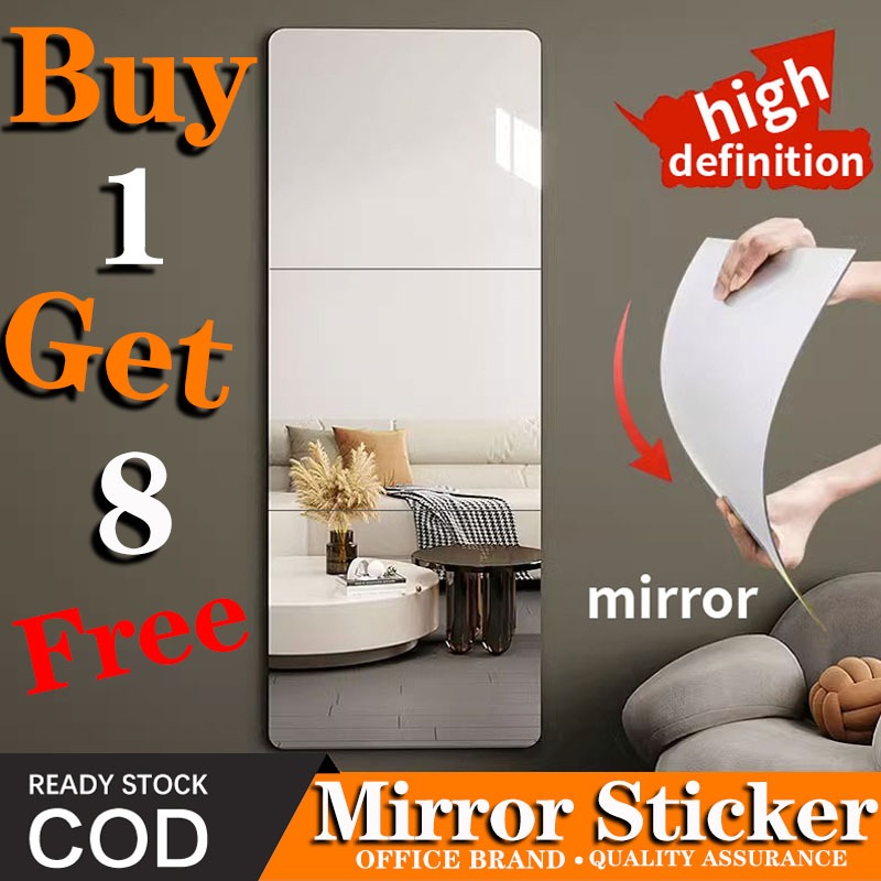 8pcs HD Full Length Mirror Sticker Mirror Wall-Mounted Adhesive Mirror ...