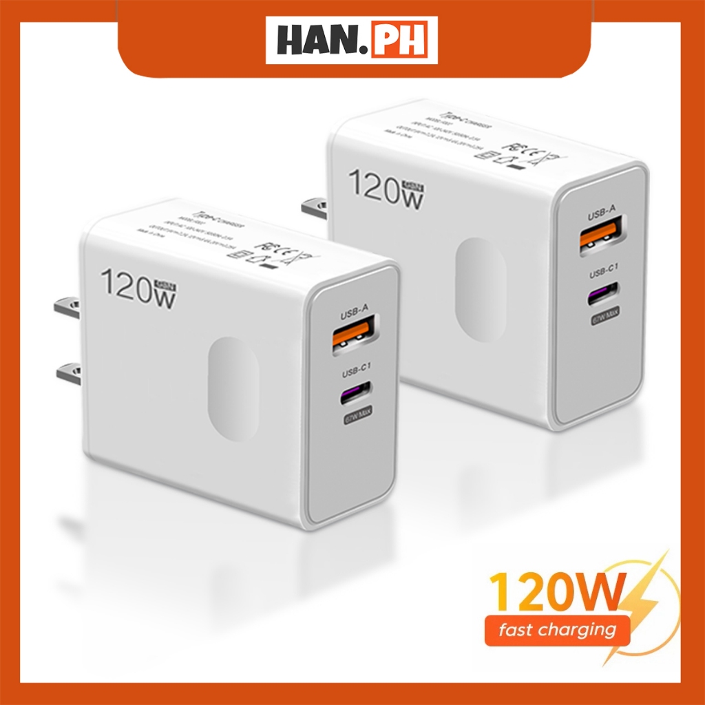 120w Max Fast Charger USB-C + USB-A Charger Universal Dual USB Charger ...