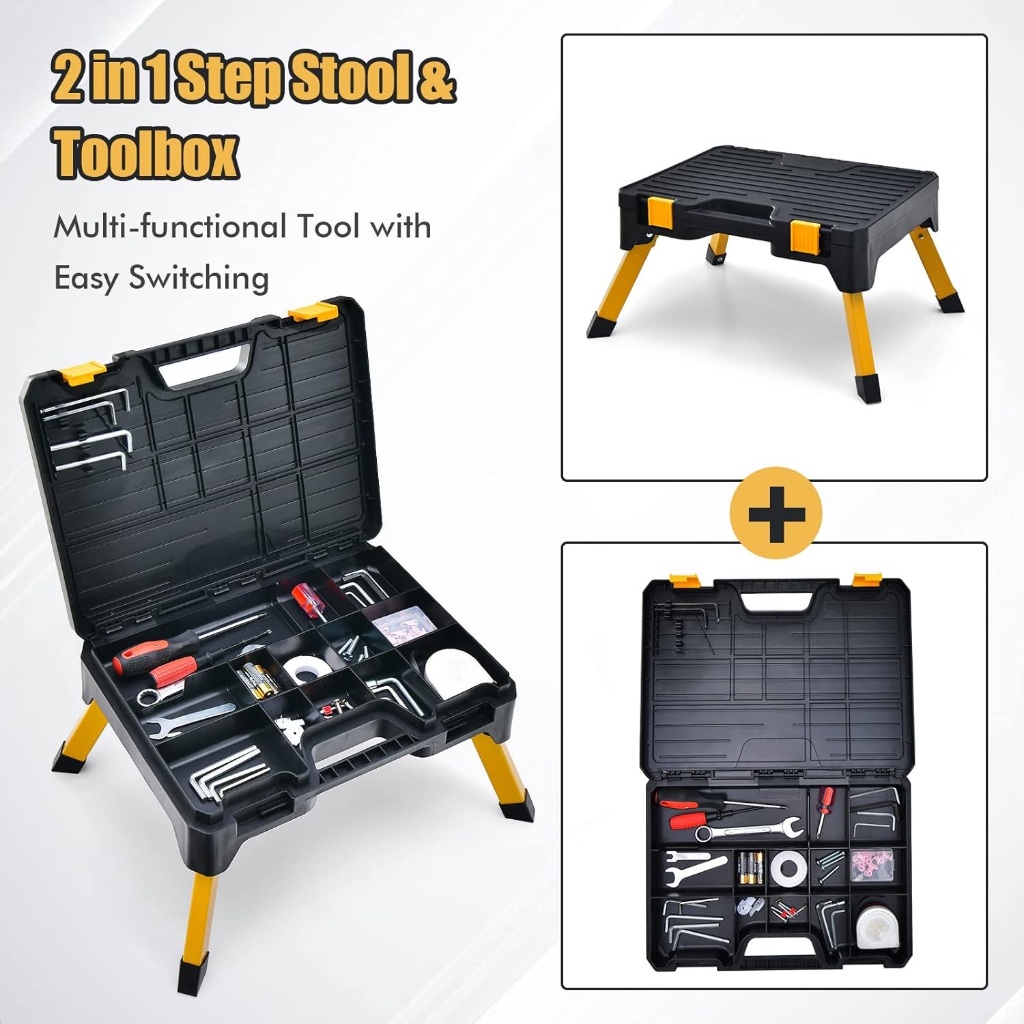 TOOLF Folding Step Ladder Foot Stool with Portable Non-Slip Storage ...