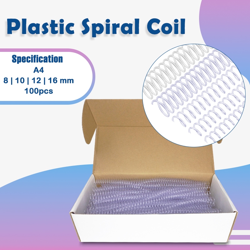 100pcs Plastic Spiral Coil A4 Size 4:1 Pitch Plastic Coil Binder White ...