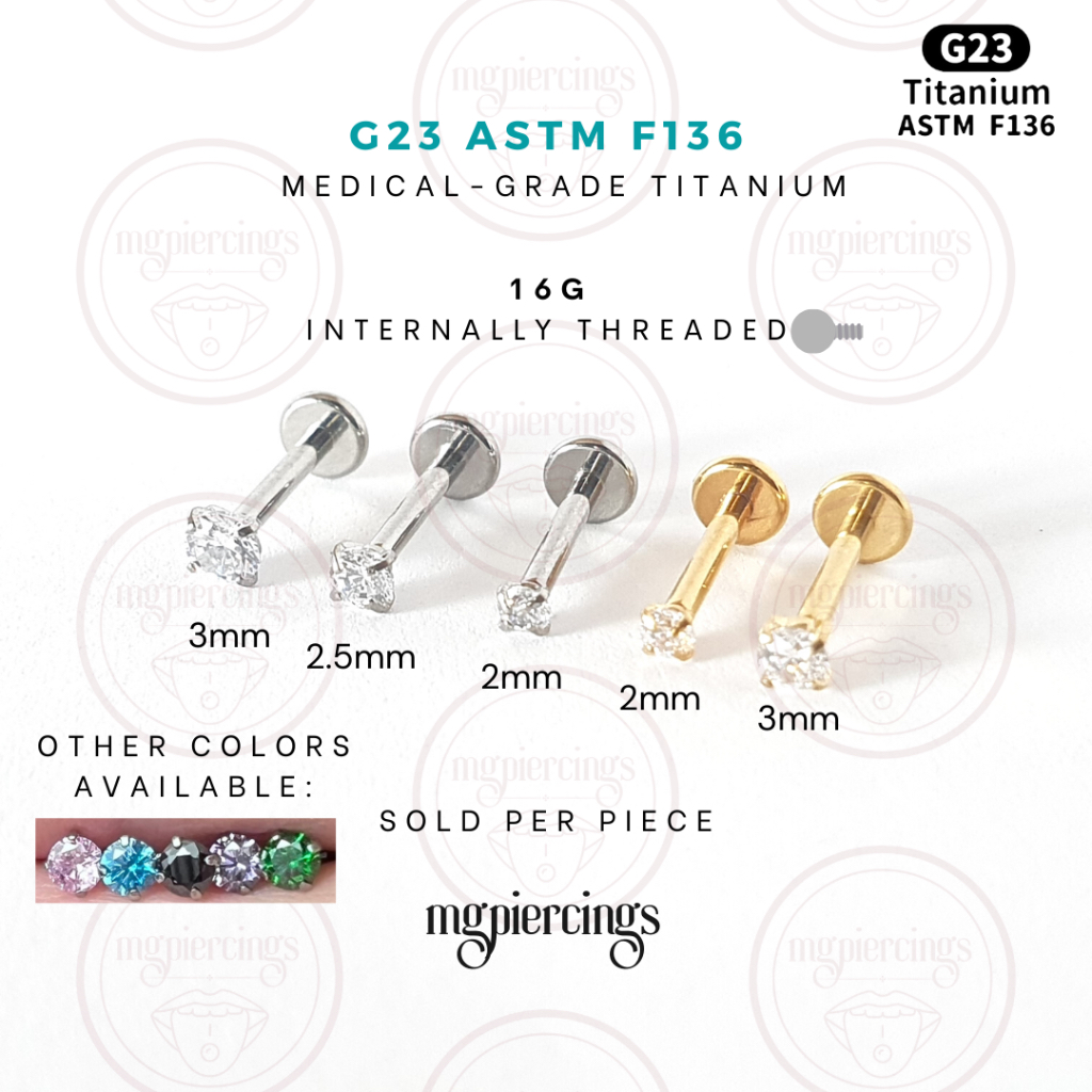 Medical-Grade Titanium G23 ASTM F136 Cubic Zirconia Gem Labret Stud ...