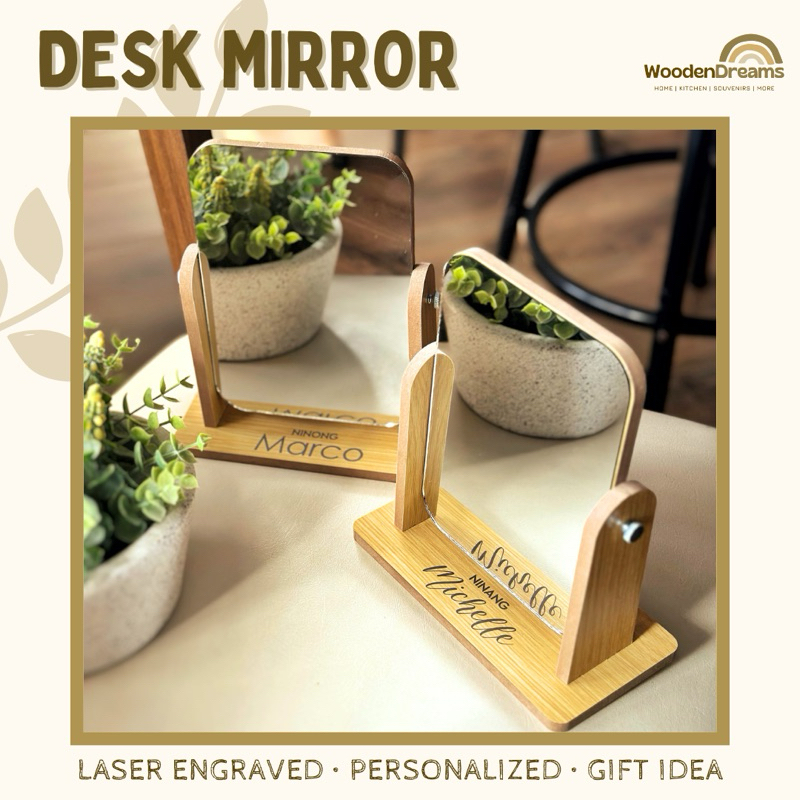 PERSONALIZED Wooden Desk Mirror Vanity Mirror Rotating Desktop Mirror ...