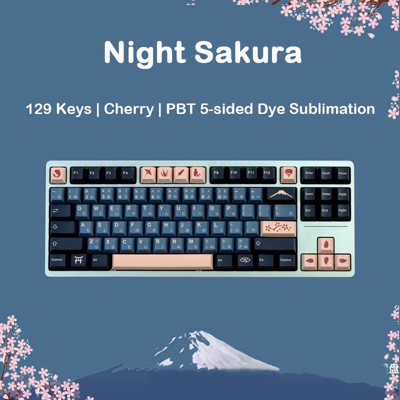 Night Sakura 129 Keys PBT Dye Sublimation Cherry Profile Keycaps Set ...