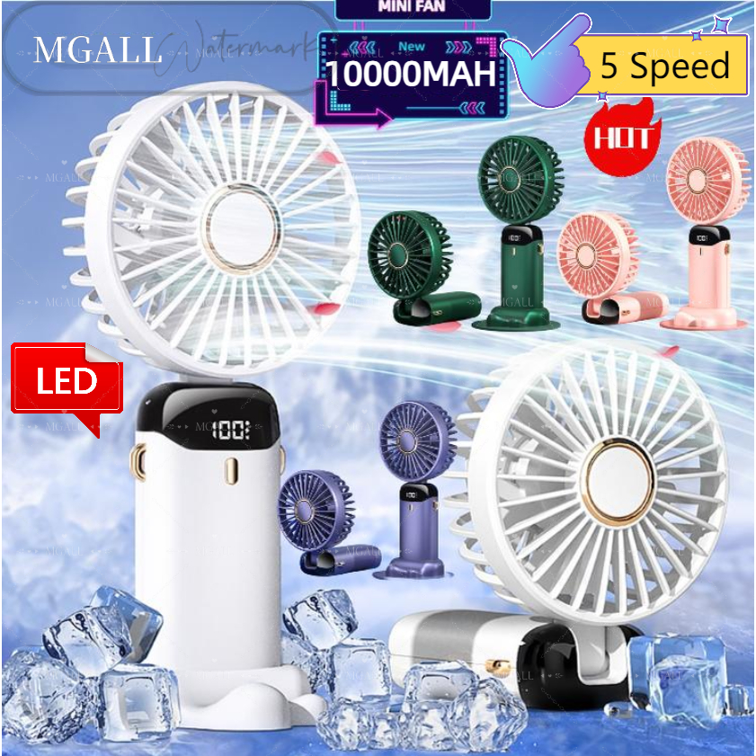 MGALL 10000MAH LED 5 Speed Mini Portable Fan Usb Rechargeable Handheld ...