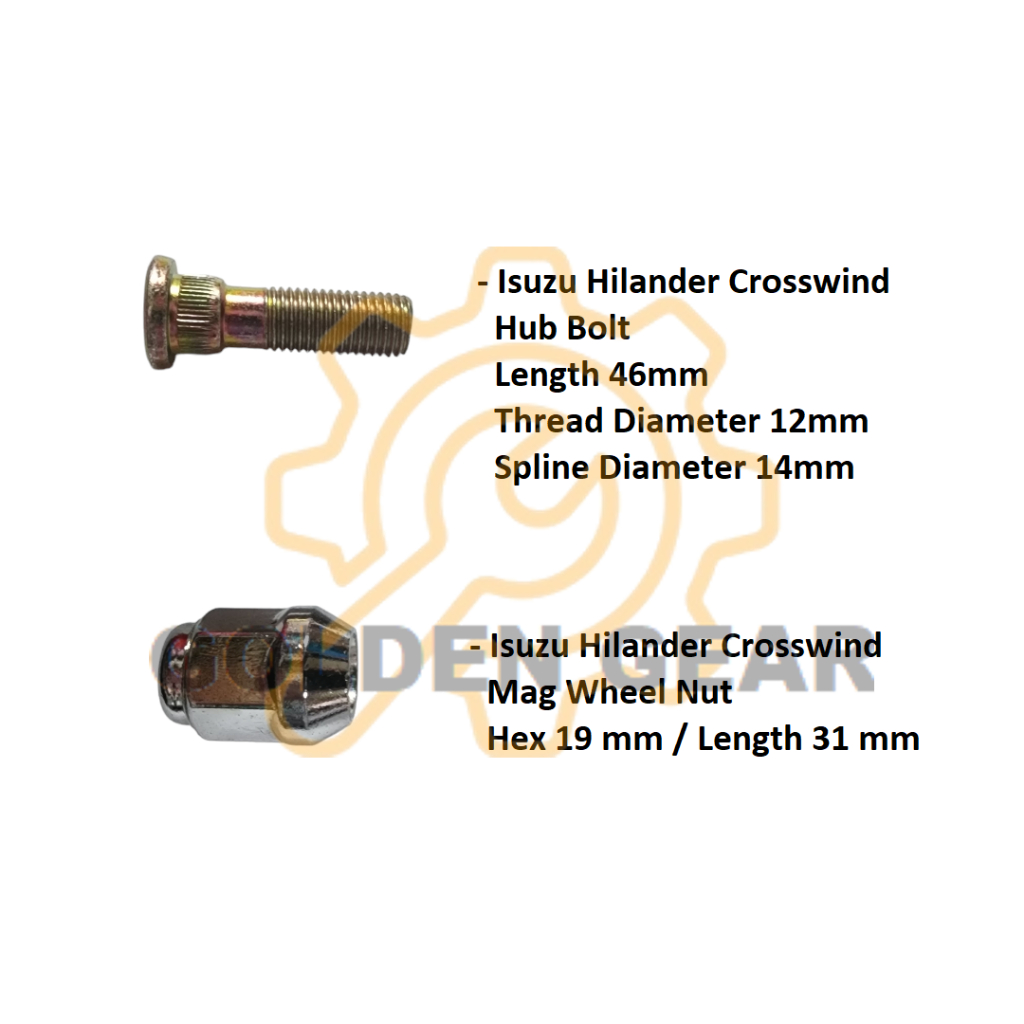 Hub Bolt Hub Nut Lug Nut Isuzu Crosswind Sportivo Hilander TFR Fuego ...