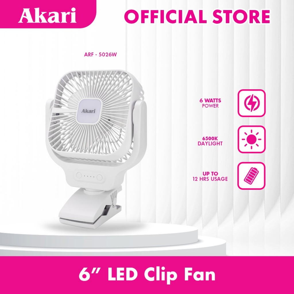 Akari 6" Rechargeable Clip Fan with Led Night Light (ARF-5026W ...
