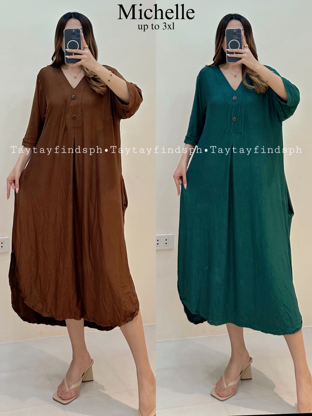 MICHELLE 3xl PLUS SIZE 3/4 LONGBACK DRESS WITH TWO SIDE POCKET | Shopee ...