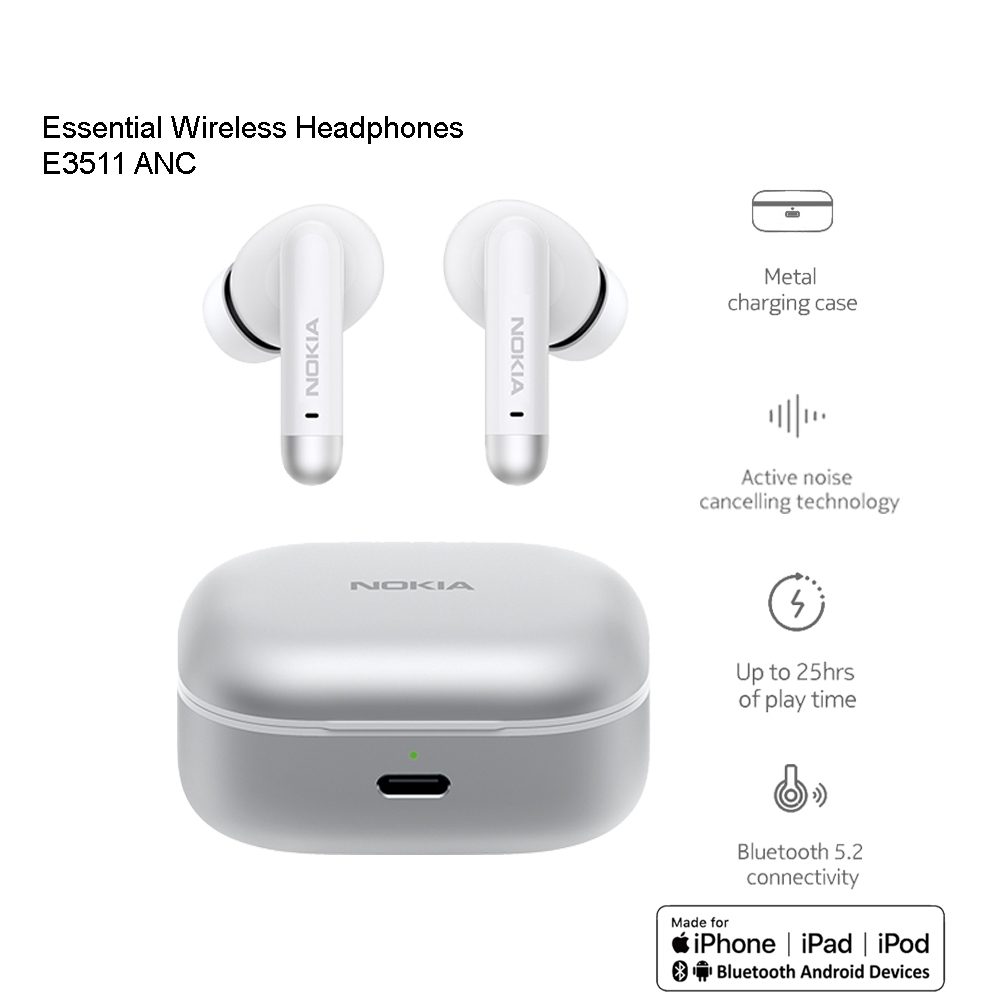 Nokia E3511 (White) Wireless Earphones TWS | Professional ANC TWS Earphone | Bluetooth 5.2 | AI ...