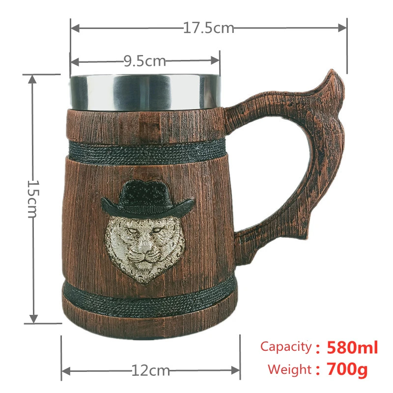 【Fan'】Viking Wood Style Beer Mug Simulation Wooden Barrel Beer Cup ...
