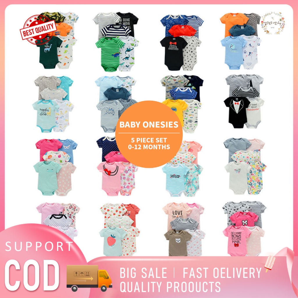 CICI Baby 5pcs Set Cotton Romper Short Sleeve Bodysuits Onesie Boy Girl ...