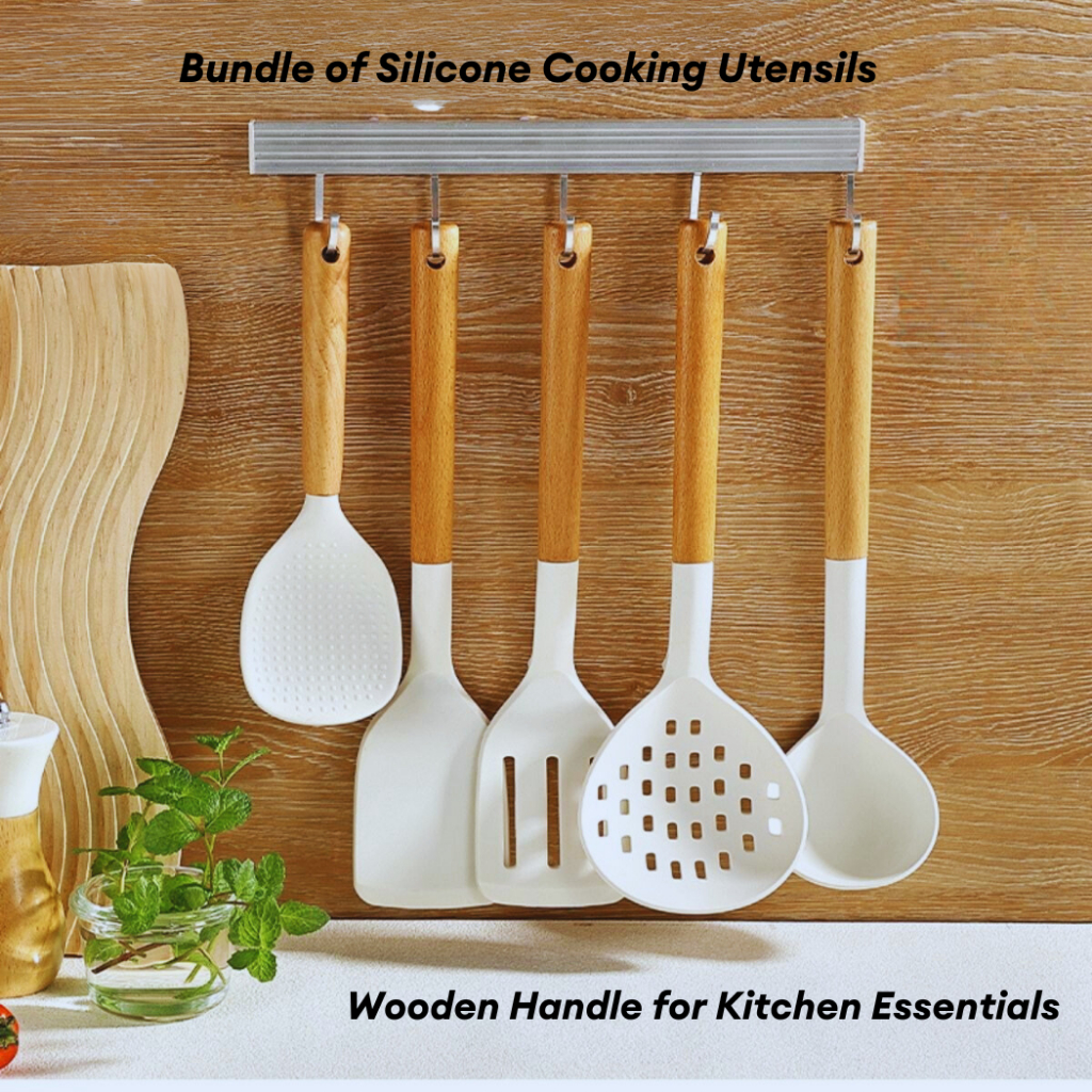 Bundle of Silicone Cooking Utensils with Wooden Handle for Kitchen ...