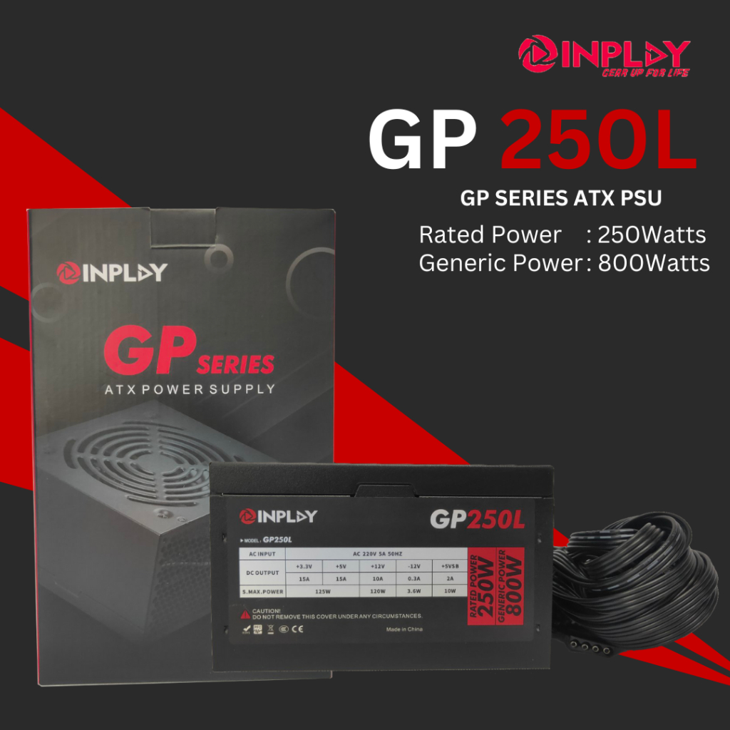 INPLAY GP250L ATX Power Supply, MAX-800W (250W Average Efficiency ...
