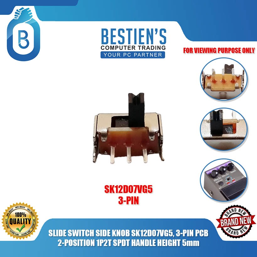 SLIDE SWITCH SIDE KNOB SK12D07VG5, 3-PIN PCB 2-POSITION 1P2T SPDT HANDLE HEIGHT 5mm | Shopee ...