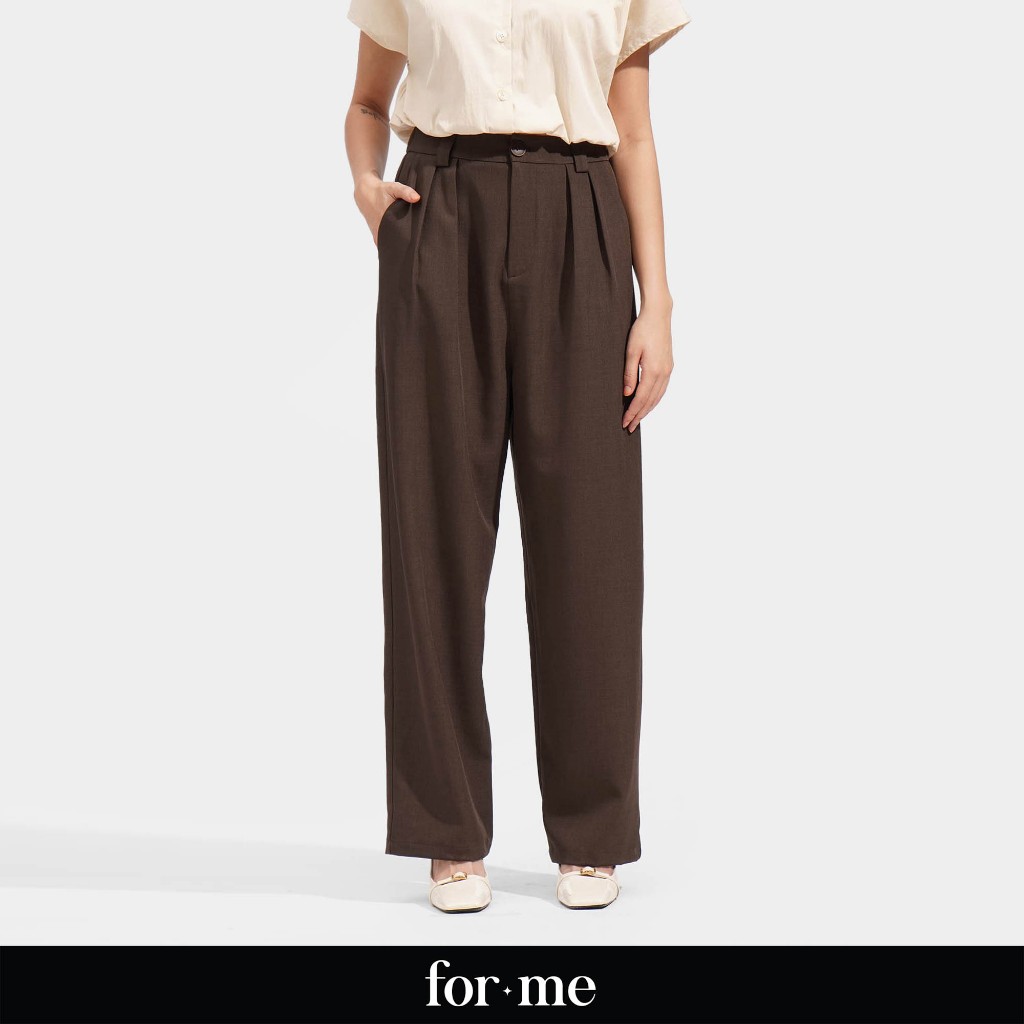 ForMe Fine Line Pleated Wide Leg Pants for Women (Brown) | Shopee ...