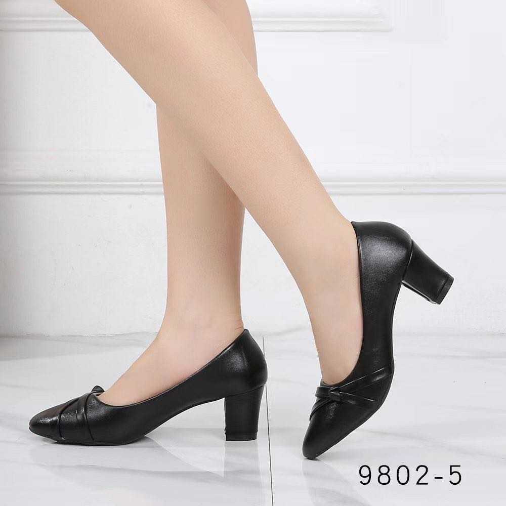WOMEN BLACK SCHOOL SHOES GLOSSY POINTED TOE HEEL OFFICE WORKS SHOES ...