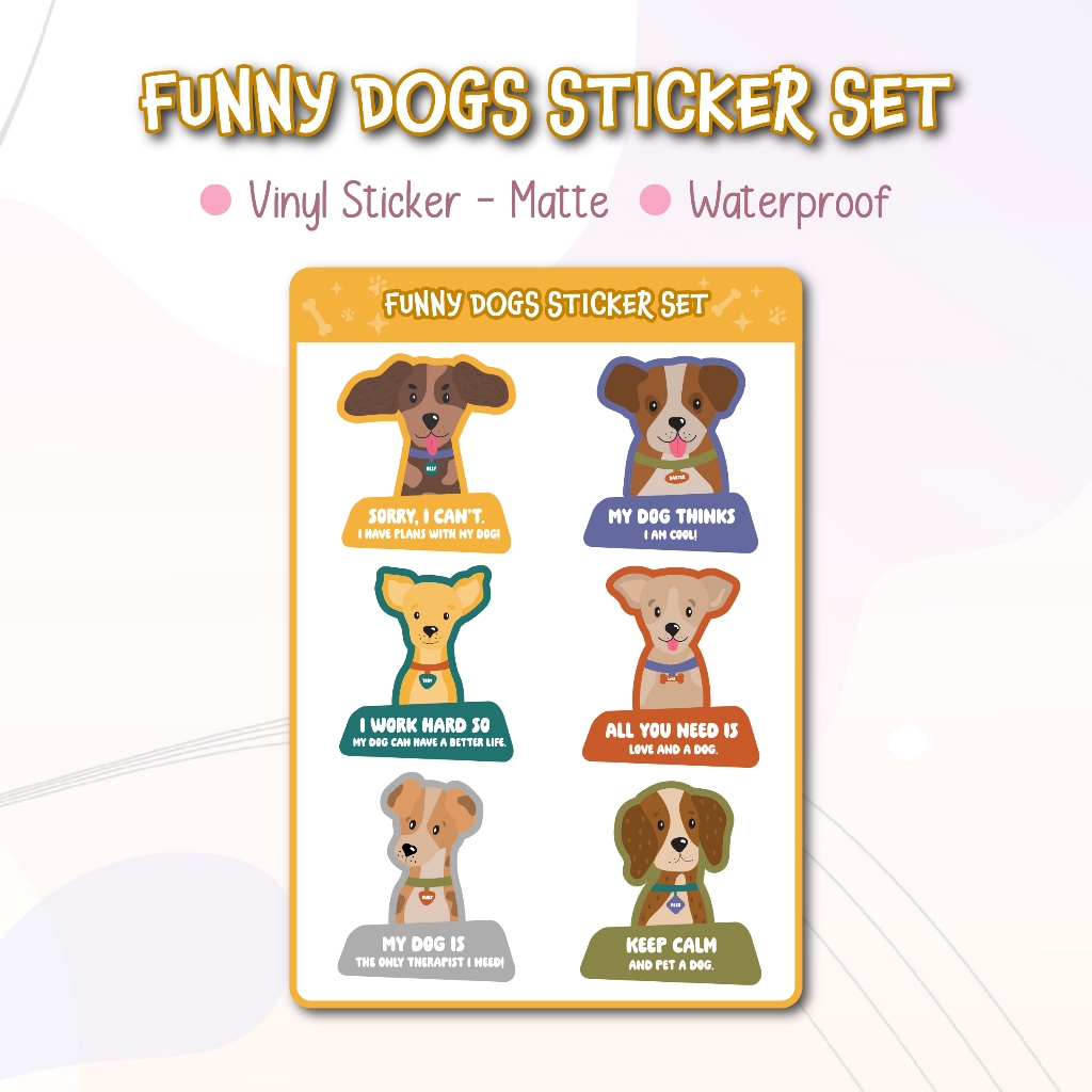 Funny Dog Sticker Set, Vinyl, Waterproof | Shopee Philippines