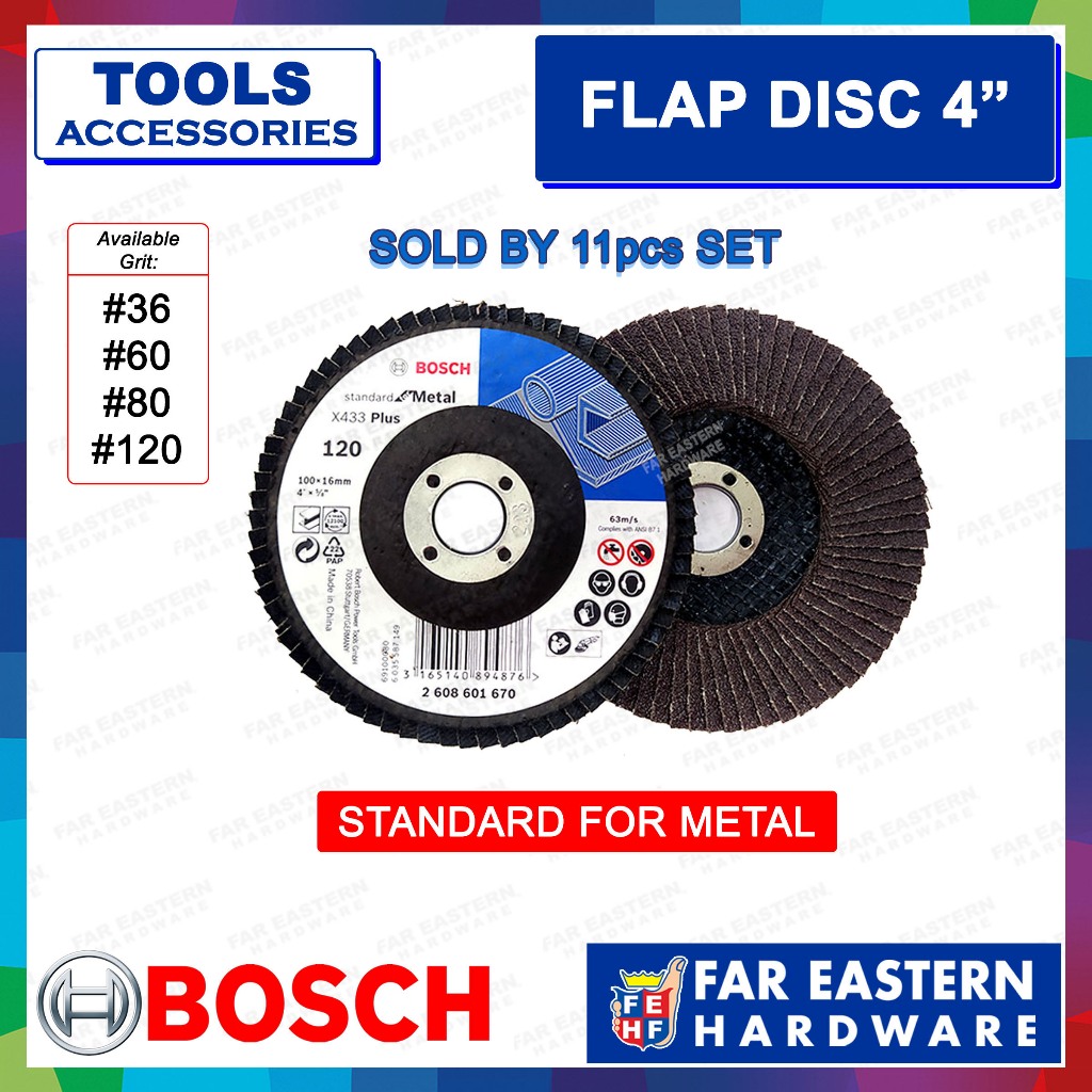 BOSCH Flap Disc Standard for Metal 11pcs/PACK X433 Plus Grit #36, #60 ...