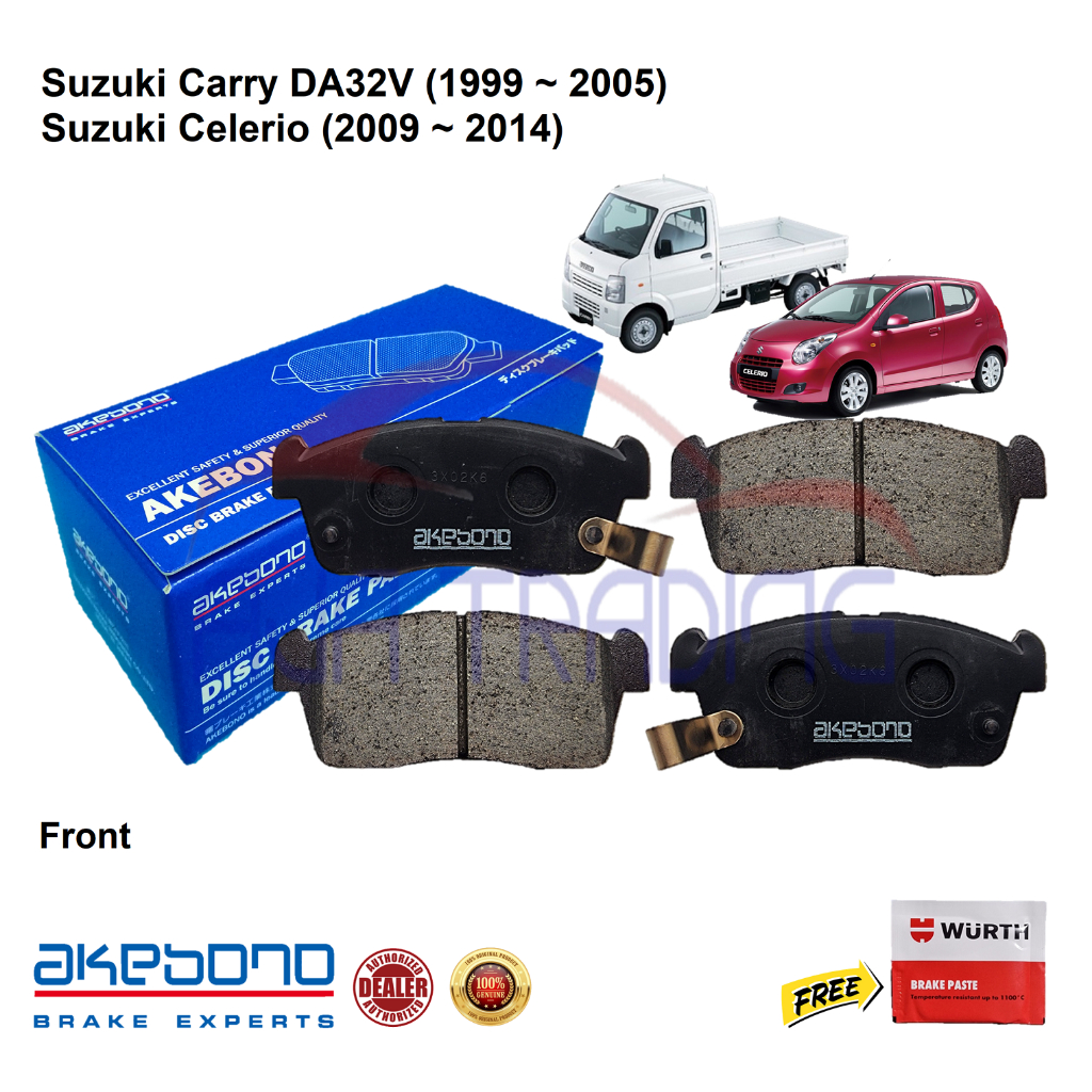 Genuine Akebono Front Brake Pads for Suzuki Carry DA32V (1999 ~ 2005), Suzuki Celerio (2009 ...